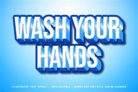 손을 씻으십시오 3d 텍스트 효과 편집 가능한 텍스트 스타일 프리미엄 벡터