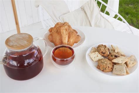 Sunday Breakfast In The Backyard Of The Cottage Fresh Sweet Croissants