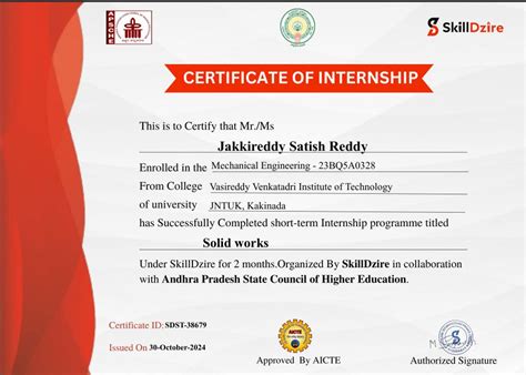 Jakkireddy Satish Reddy On Linkedin Completing A Solidworks Course On Skilldzire Is A Great