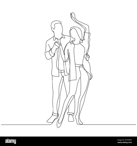 Couple Dancing Outline On White Background Vector Illustration Stock