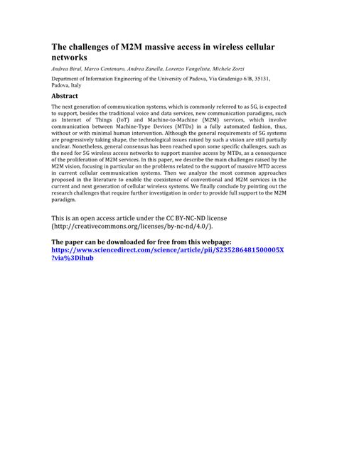 Pdf The Challenges Of M2m Massive Access In Wireless Cellular Networks