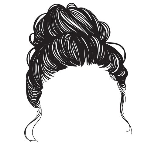 Beauty Woman In Messy Bun Messy Bun Hair Illustration Line Art