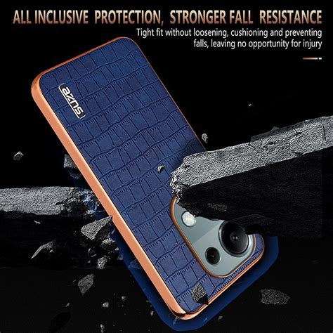 For Xiaomi Poco M6 Pro AZNS Electroplated Frame Crocodile Texture Full Coverage Phone Case Blue
