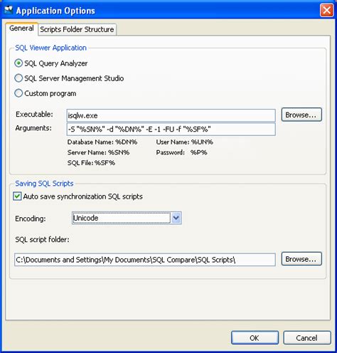 Setting Sql Compare Options