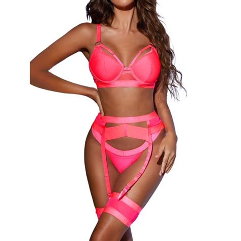 Popiv Sexy Lingerie Set For Women 4 Piece Bra And Panty Set With Garter