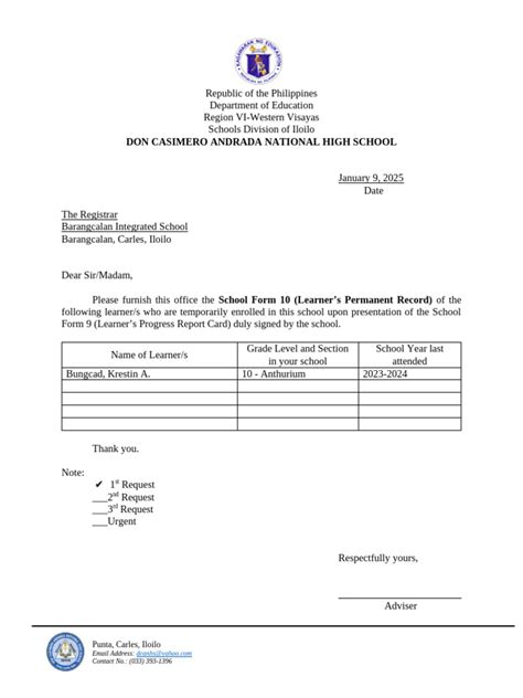 Letter Request 2020 Sf10 Pdf