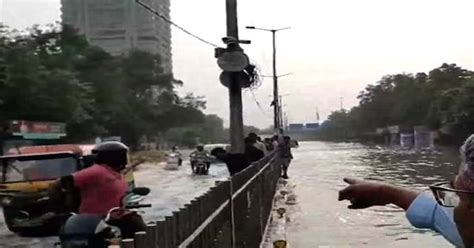 Video People Get Electric Shocks From Faulty Pole In Flooded Delhi Street