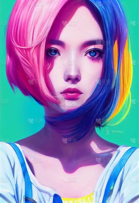 形象美丽的动画女孩的形象和计算机图形背景。2d说明 花瓣网