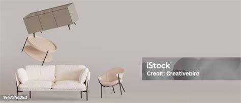 현대적인 가구와 텍스트 광고를 위한 복사 공간이 있는 배너 가구점 인테리어 세부 사항 가구 판매 인테리어 프로젝트 빈 공간이 있는 템플릿입니다 미니멀리스트 디자인 3d