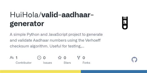 Github Huiholavalid Aadhaar Generator A Simple Python And Javascript Project To Generate And