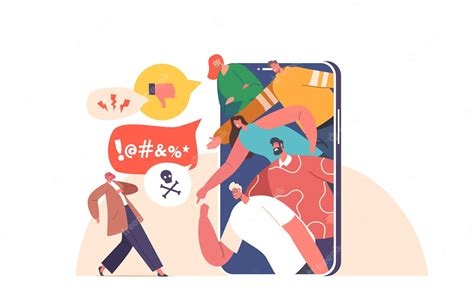 사이버 괴롭힘 사회 문제 사이버 괴롭힘 공격 깡패 네트워크 남용 및 괴롭힘 개념 스마트폰의 혐오자 프리미엄 벡터