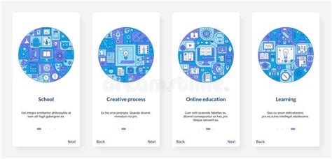 Online Education School Learning Creative Process Ux Ui Mobile App Page Screen Set Stock