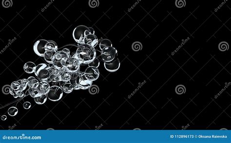 3d Molecules Or Atoms On Black Background Abstract Molecular Structure