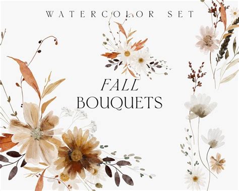 Fall Watercolor Floral Clipart Autumn Watercolor Bouquets Etsy In