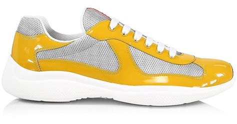 Prada Americas Cup Patent Leather And Technical Fabric Sneakers In