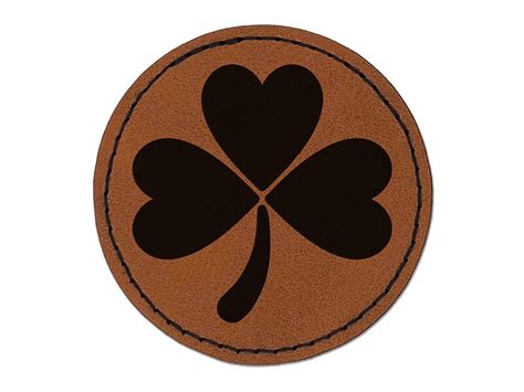 Three Leaf Clover Shamrock Round Iron On Engraved Faux Leather Patch