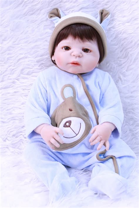 파란 눈 Bebes Reborn 인형 57cm 전체 실리콘 인형 소년 Reborn 아기 인형 장난감 파란색 옷 귀여운 신생아 Bonecas Menino Diy 키트인형