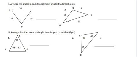solved ii arrange the angles in each triangle from smallest to