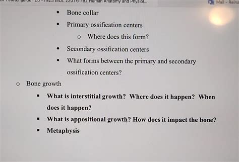 Solved Bone Collar Primary Ossification Centers Where
