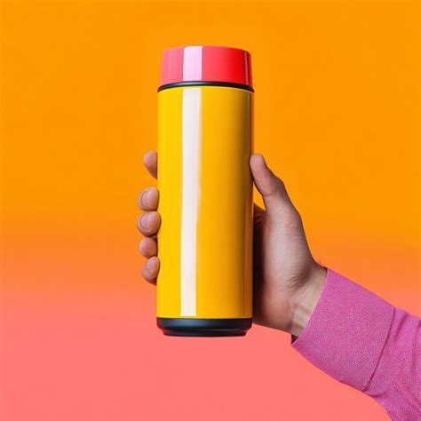 Premium Photo Mockup Of A Plain Colored Thermos Flask That Someone Uses
