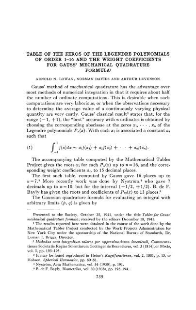 Table Of The Zeros Of The Legendre Polynomials Of