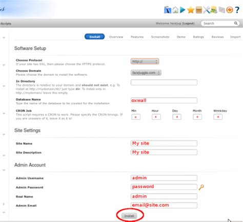 Automatic Installation Softaculous Oxwall Software Documentation