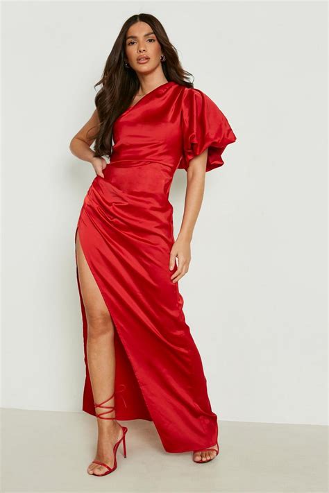 Puff One Shoulder Side Split Maxi Dress Boohoo