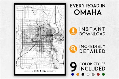 Omaha City Map Art Print Detailed Nebraska Wall Art Digital Download