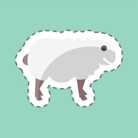 Sheep Tailor Sticker In Trendy Line Cut Isolated On Blue Background