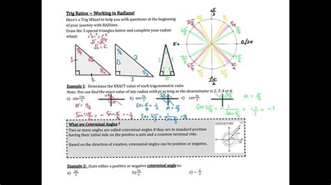 Trig Ratios Special Angles In Radians Youtube