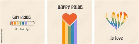 Vector Set Of Retro Greeting Cards For Lgbtqia Pride Month Social