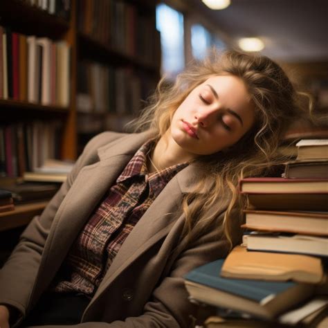 premium ai image a woman sleeping in a library
