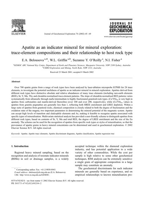 Pdf Apatite As An Indicator Mineral For Mineral Exploration Trace