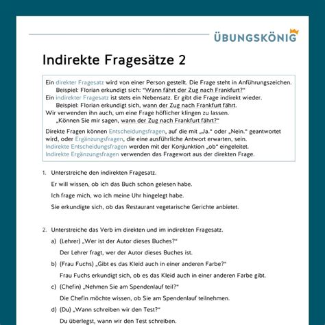 Königspaket Indirekte Fragesätze Deutsch 6 Klasse Inklusive Test