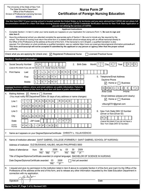 Nurse 2f Form Villavicencio Download Free Pdf Nursing