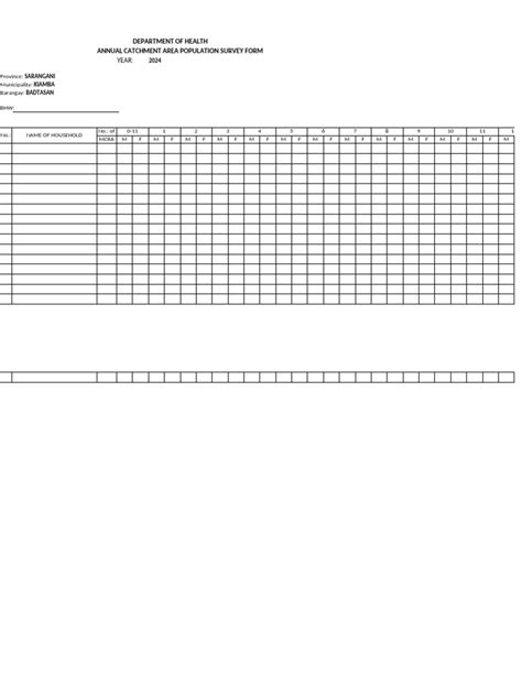 Annual Catchment Survey Form Pdf