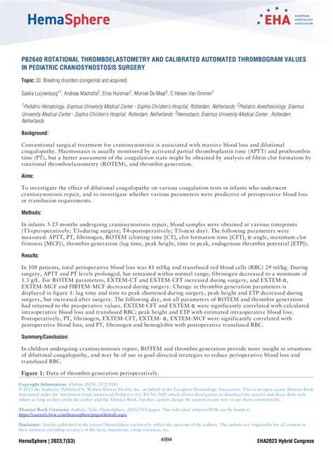 Pdf Pb2640 Rotational Thromboelastometry And Calibrated Automated Thrombogram Values In