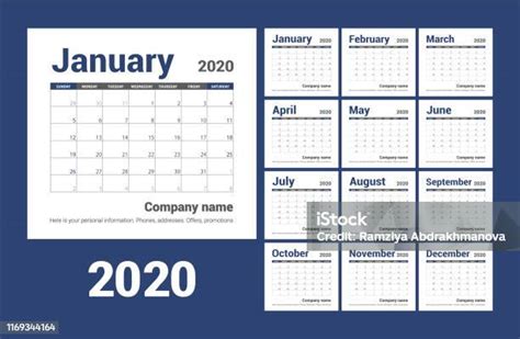 2020日曆英文日曆olor 向量範本一周從星期日開始業務規劃新年計畫員清潔最少的桌子簡單設計向量圖形及更多日曆圖片 Istock