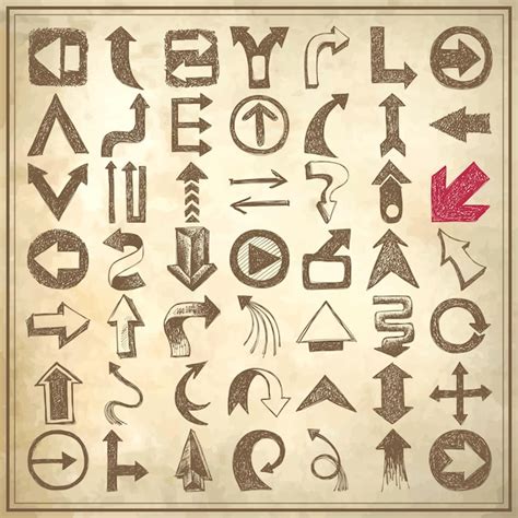 Hand Tekenen Schets Pijl Element Collectie Iconen Set Premium Vector