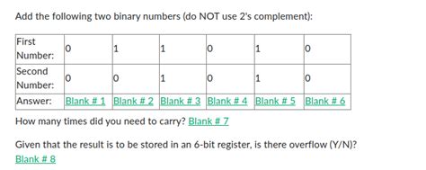 Solved Add The Following Two Binary Numbers Do NOT Use 2 S Chegg Com