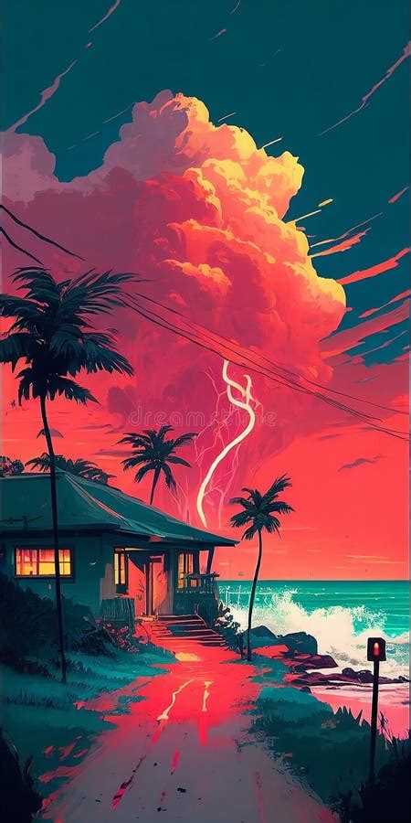 Tropical Sunset With Palm Trees Stock Illustration Illustration Of