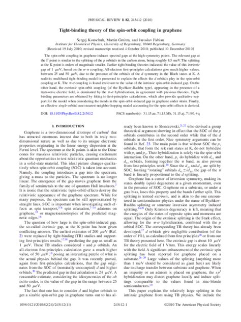 Pdf Tight Binding Theory Of The Spin Orbit Coupling In Graphene