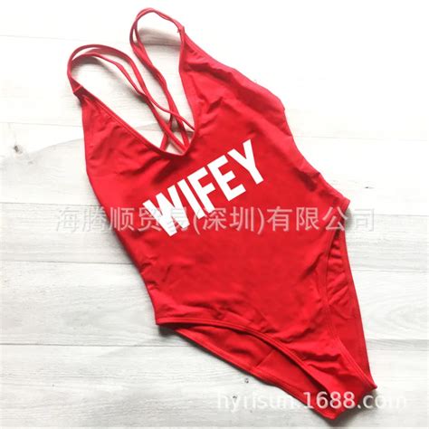 Wifey Sexy Swimsuit Women Swimwear One Piece Bodysuit Push Up Monokini