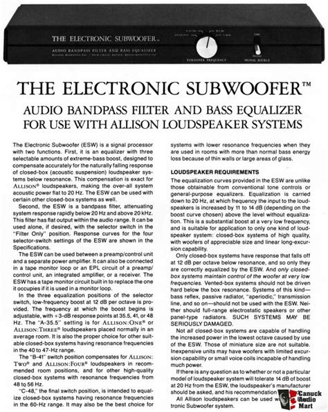 Audio Bandpass Filter And Bass Equalizer Allison Electronic Subwoofer