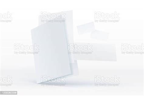 빈 폴더 봉투 와 명함은 흰색에 고립 된 공기에 급증 그래픽 디자이너 프레젠테이션 및 포트폴리오에 대한 Id브랜딩을 위한 모형