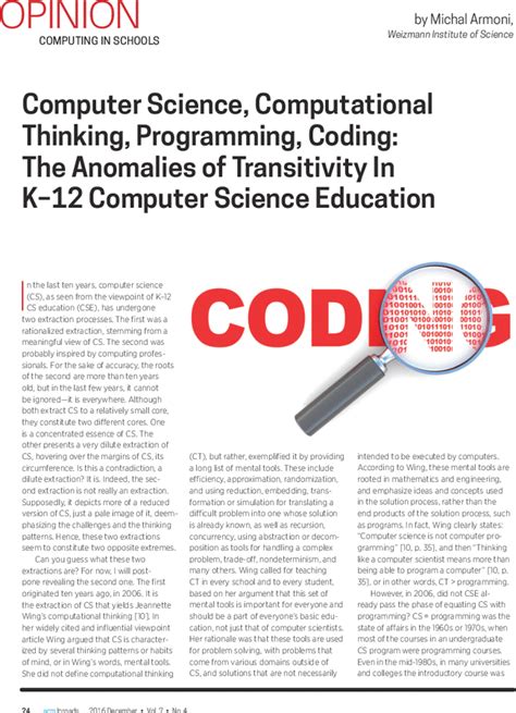 Computing In Schoolscomputer Science Computational Thinking Programming Coding The Anomalies