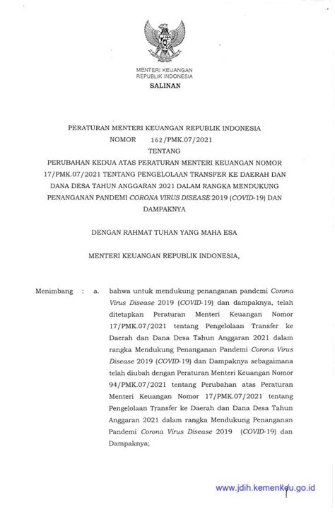 162pmk072021 Perubahan Kedua Atas Peraturan Menteri Keuangan Nomor