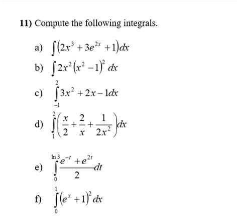 Solved 11 Compute The Following Integrals A Chegg