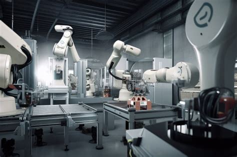 A Cobot Performing Precise Tasks On A Factory Line With Other Robots