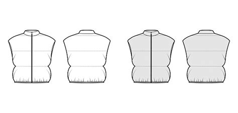 다운 베스트 퍼퍼 웨이스트코트 테크니컬 패션 일러스트와 민소매 스탠드 칼라 집업 클로저 크롭 길이 0명에 대한 스톡 벡터 아트 및 기타 이미지 Istock